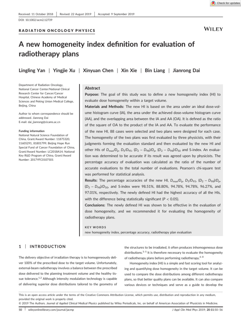 New Homogeneity Index for Radiotherapy | PDF | Radiation Therapy
