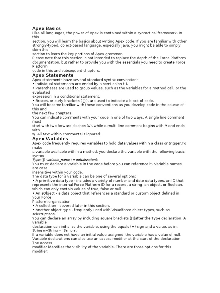 Apex Basics Pdf Control Flow Variable Computer Science 
