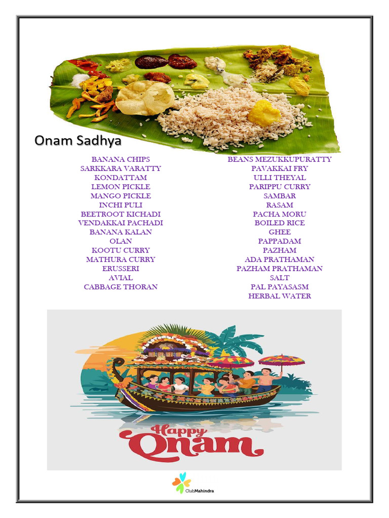 Onam Sadhya Menu (15th Sept) Lunch | PDF
