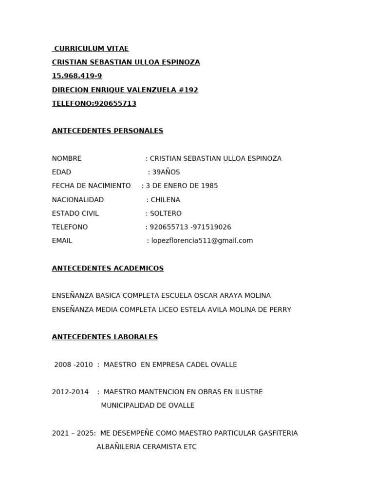Curriculum Vitae Cristian Ulloa | PDF