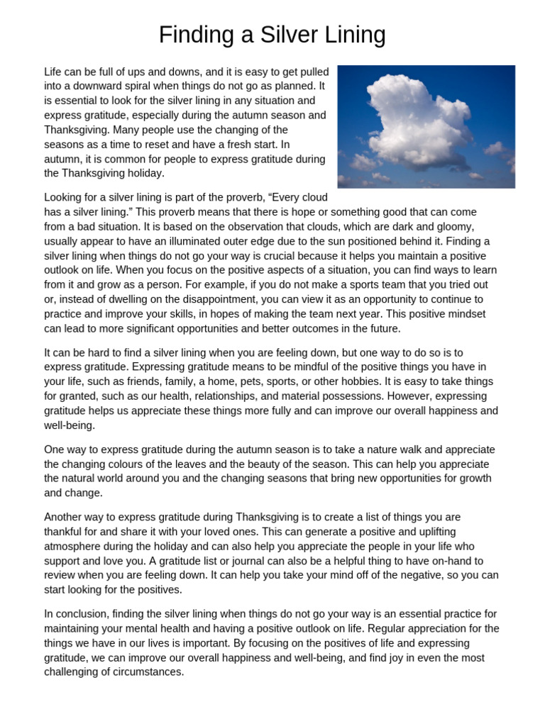 Finding A Silver Lining - Thanksgiving | PDF | Gratitude | Happiness