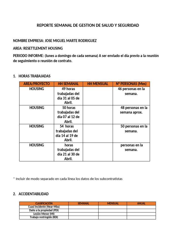Reporte Safety Semanal ABR 1 | PDF