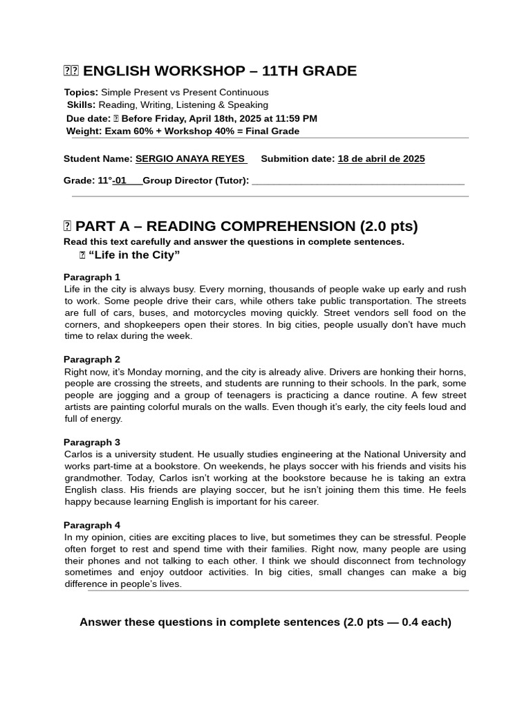 11th Grade English Workshop Guide | PDF