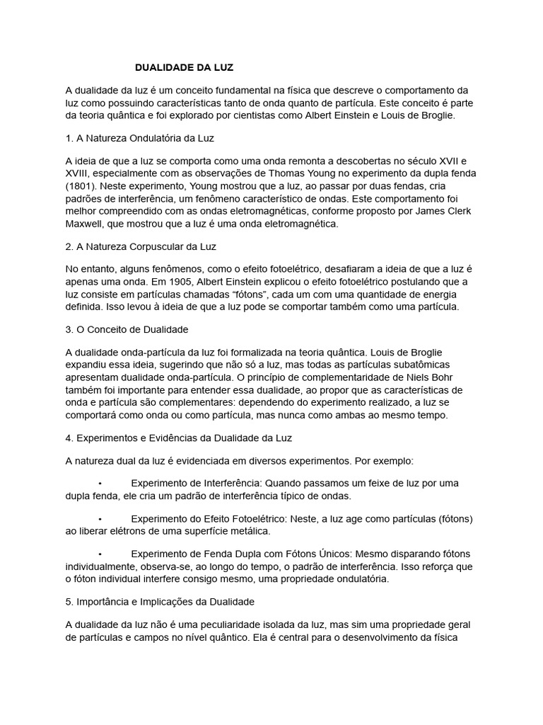Dualidade da Luz: Ondas e Partículas | PDF | Luz | Mecânica Quântica