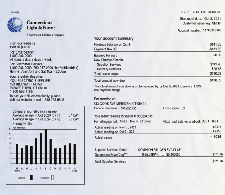 Connecticut Electricity Bill | PDF