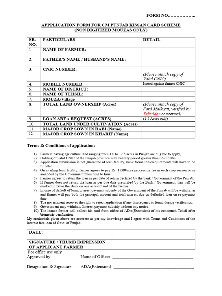 CM Punjab Kisan Card Application Form | PDF | Loans