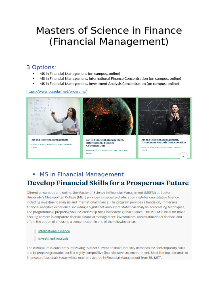 Masters of Science in Finance | PDF