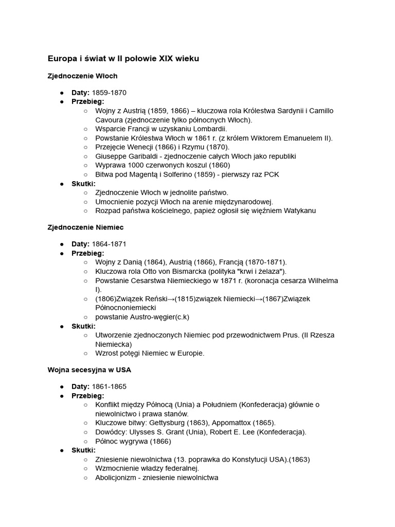 Europa I Świat W II Połowie XIX Wieku | PDF