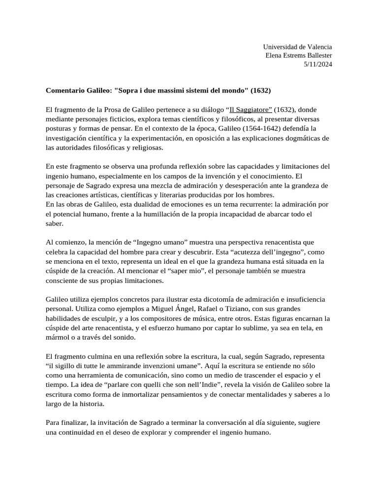 Comentario Galileo_ "Sopra i due massimi sistemi del mondo" (1632 ...