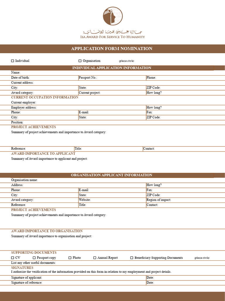Isa Award Nomination Form English | PDF | Authentication | Government And Personhood