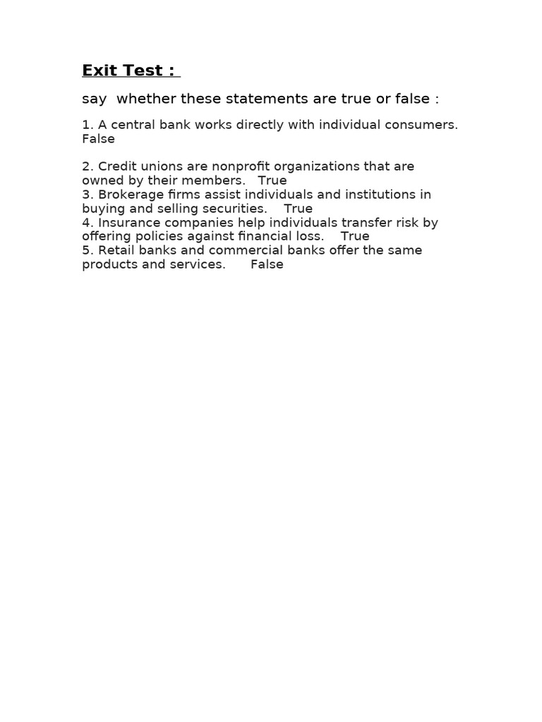 Banking and Financial Institutions Exit TEST | PDF