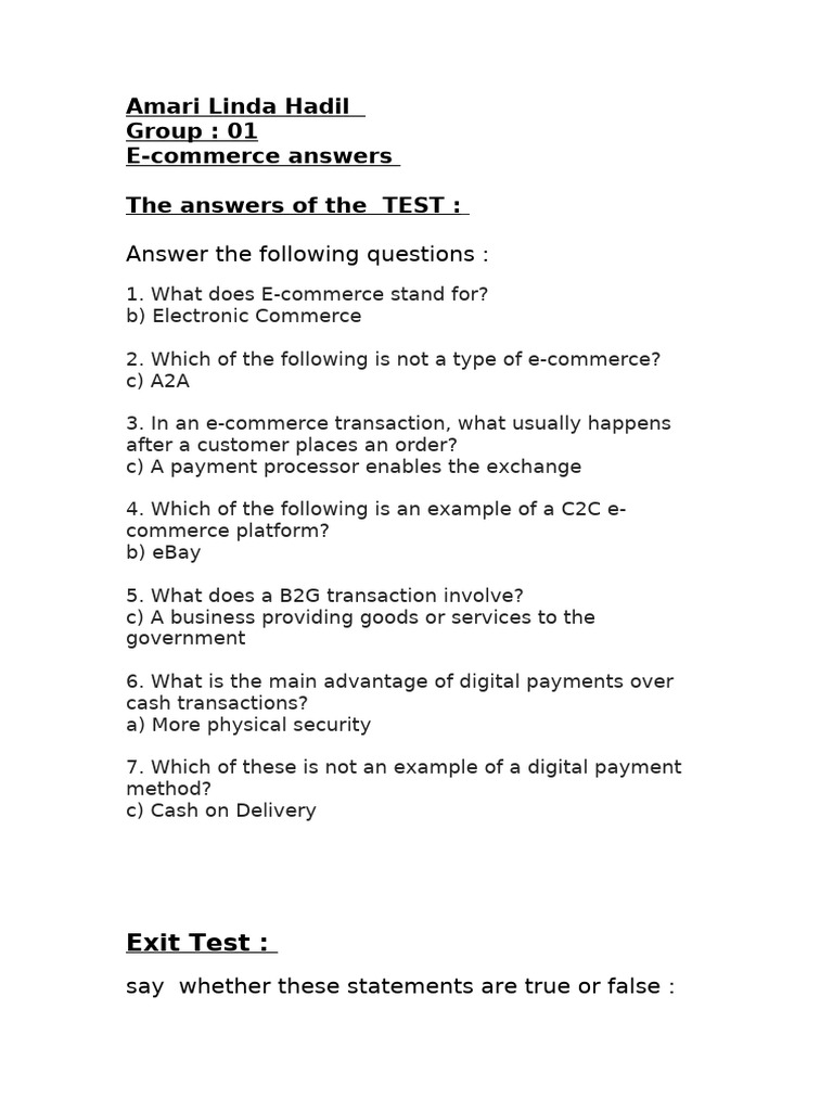 E-commerce Test Answers and Insights | PDF