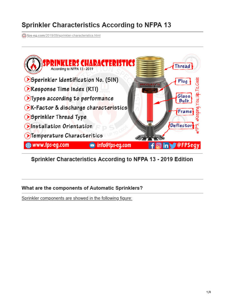 NFPA 13 Sprinkler Characteristics Overview | PDF