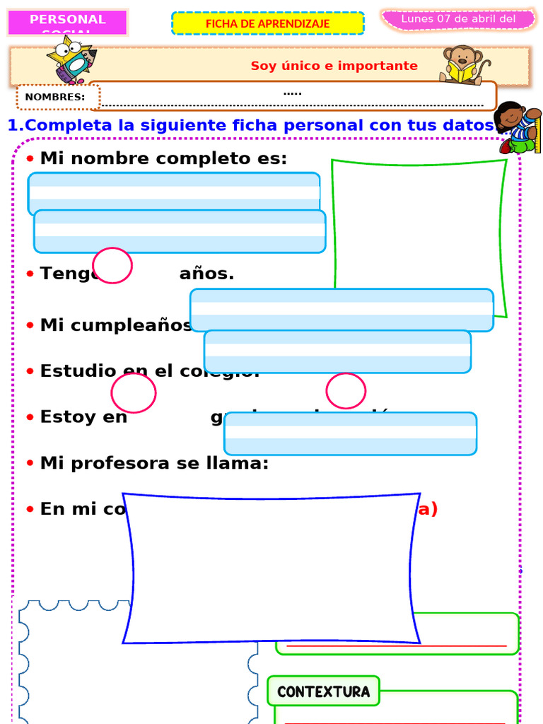 FICHA-PS-Soy Unico e Importante | PDF