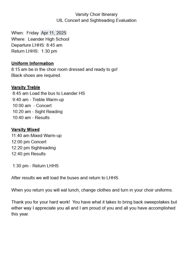 UIL Itinerary 2025 | PDF