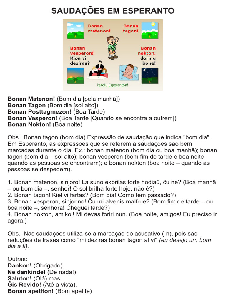 Saudações em Esperanto | PDF