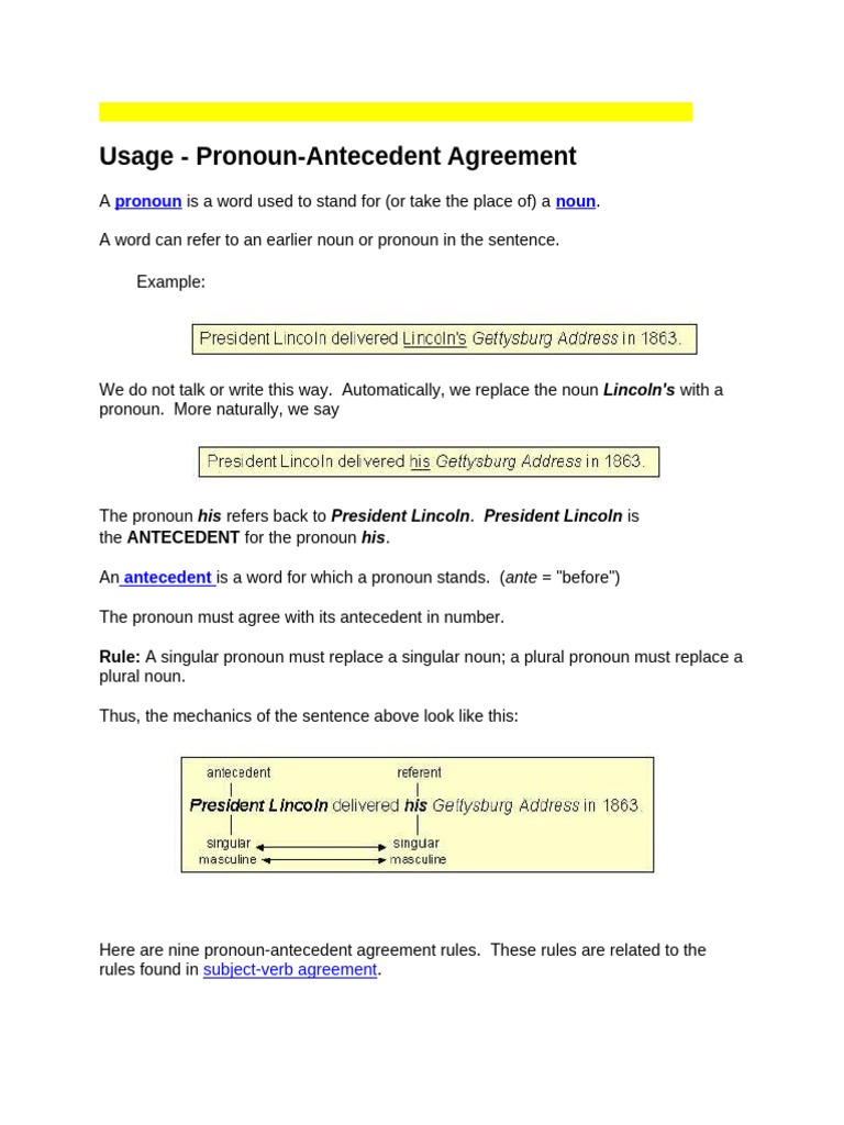 Pronoun Antecedent Agreement | PDF | Pronoun | Grammatical Number