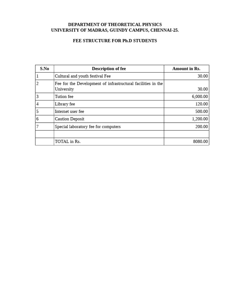PHD Fee Structure | PDF