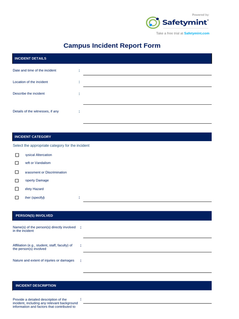 Campus Incident Report Template | PDF | Justice | Crime & Violence