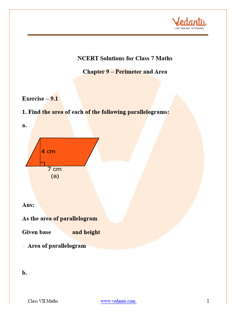 Class 7 Maths: Ch 9 Ex 9.1 Solutions | PDF | Area | Euclid