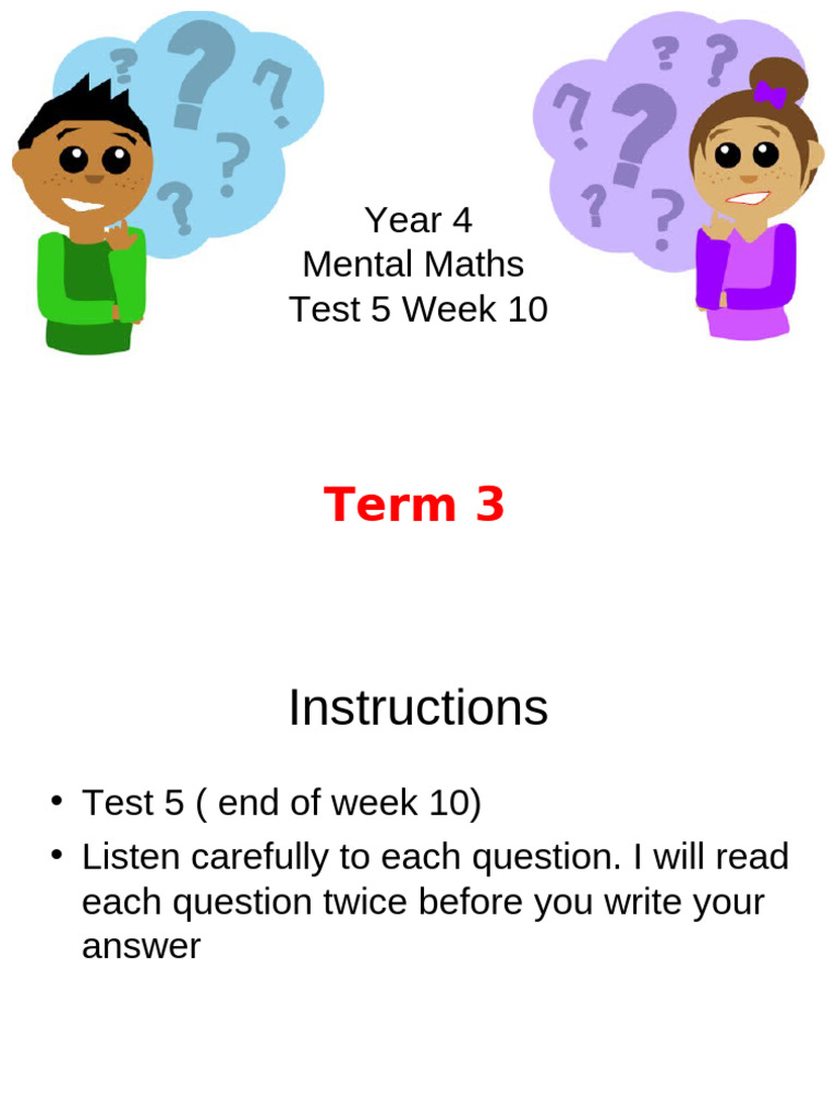Year 4 Block 3 Mental Maths Test 5 Week 10 | PDF