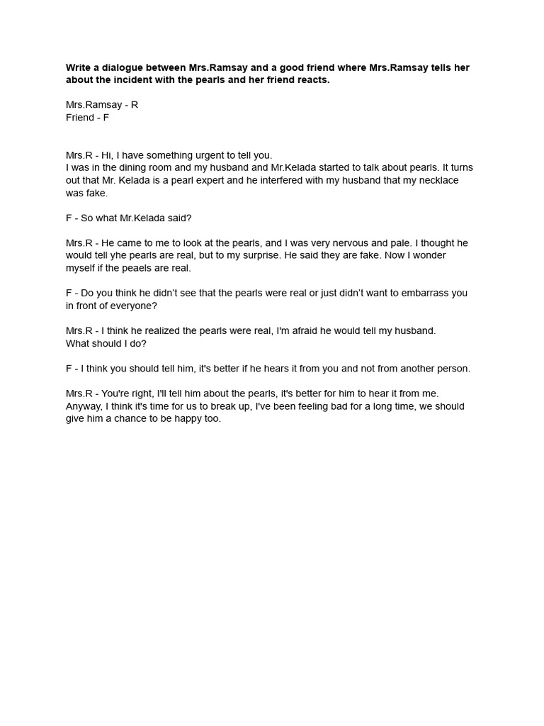 Mrs. Ramsay's Pearl Dilemma Dialogue | PDF