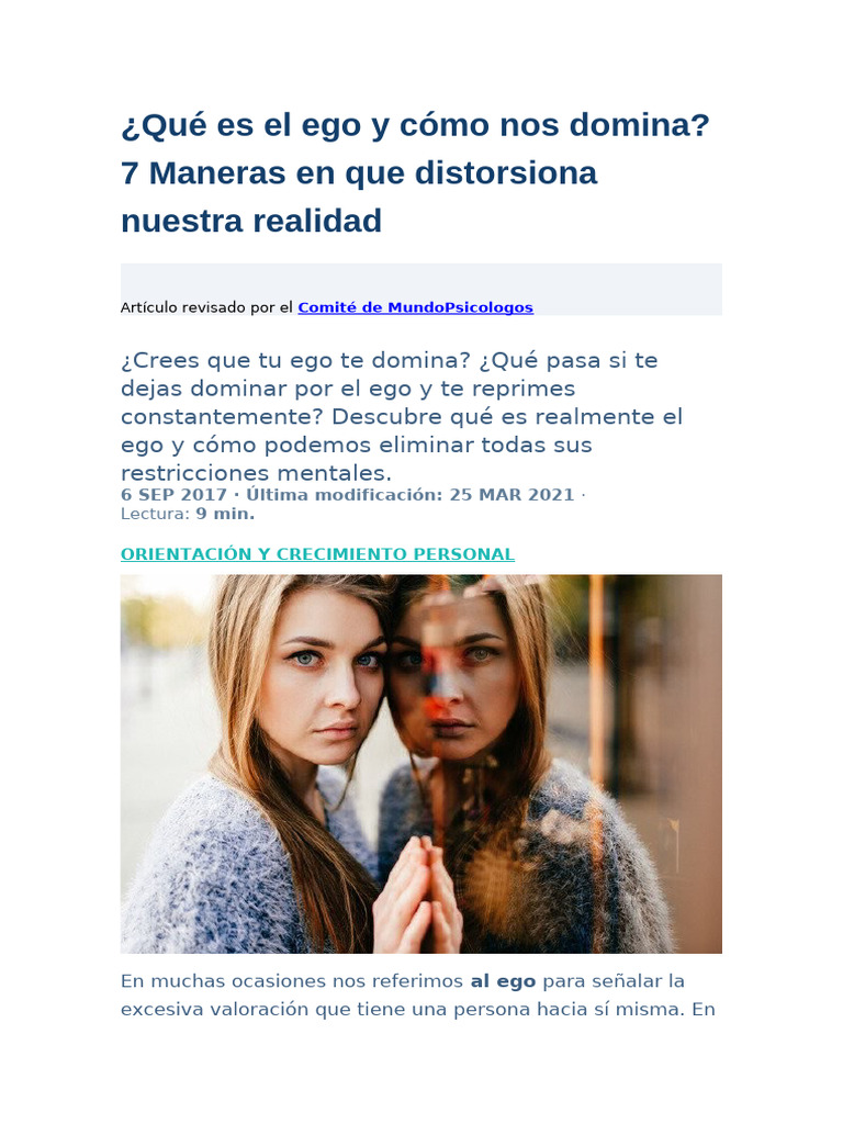 Qué es el ego y cómo nos domina | PDF | Amor | Mente