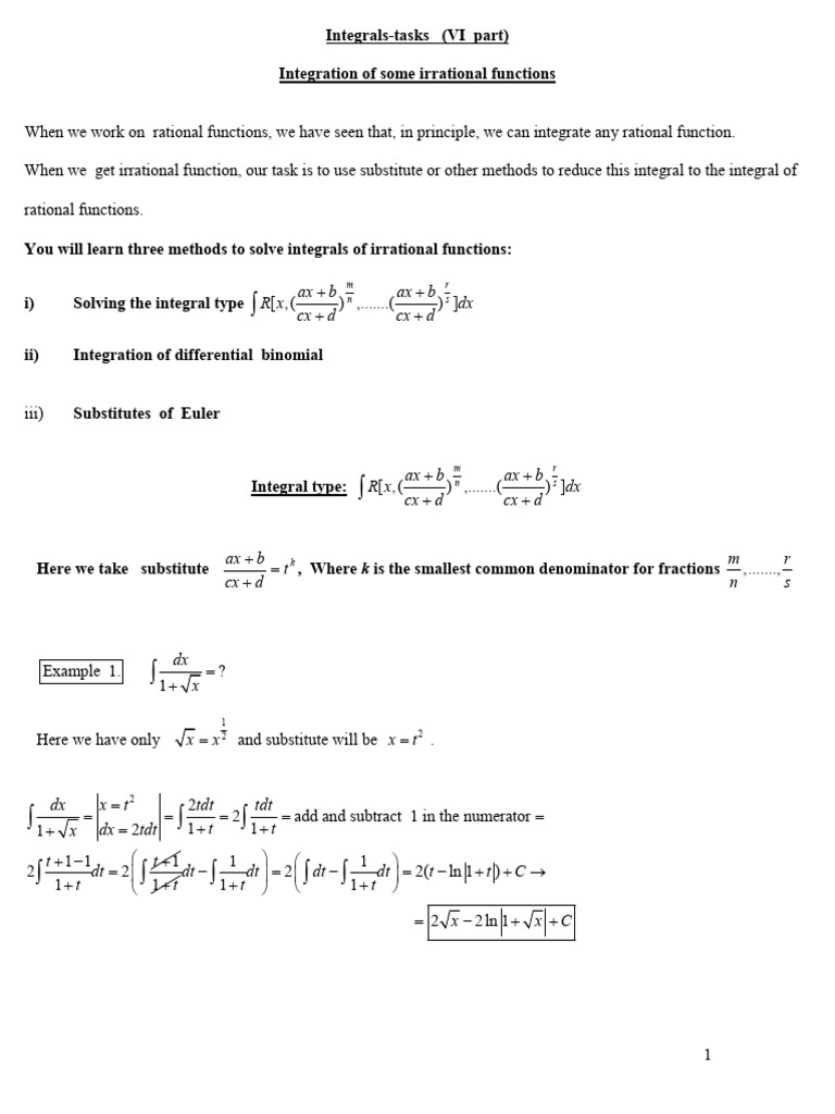 7.integrals-Tasks (VI Part) | PDF | Rational Number | Integral