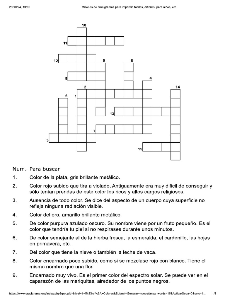 Crucigrama Colores | PDF