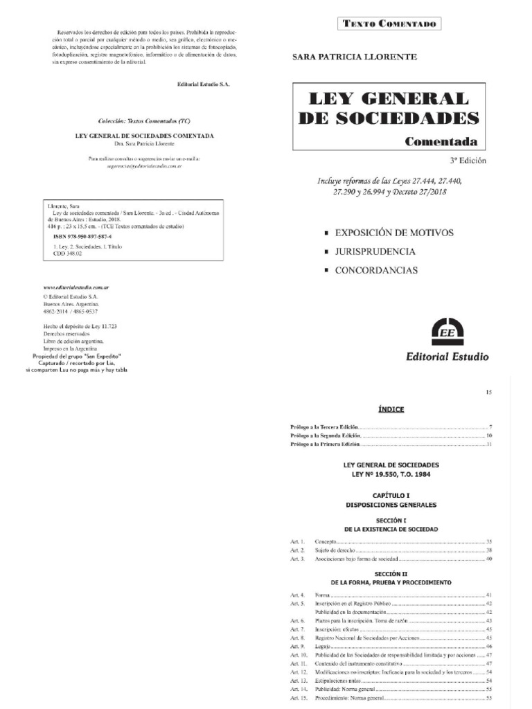 Ley de Sociedades Comentada | PDF | Sociedad de responsabilidad limitada | Corporaciones