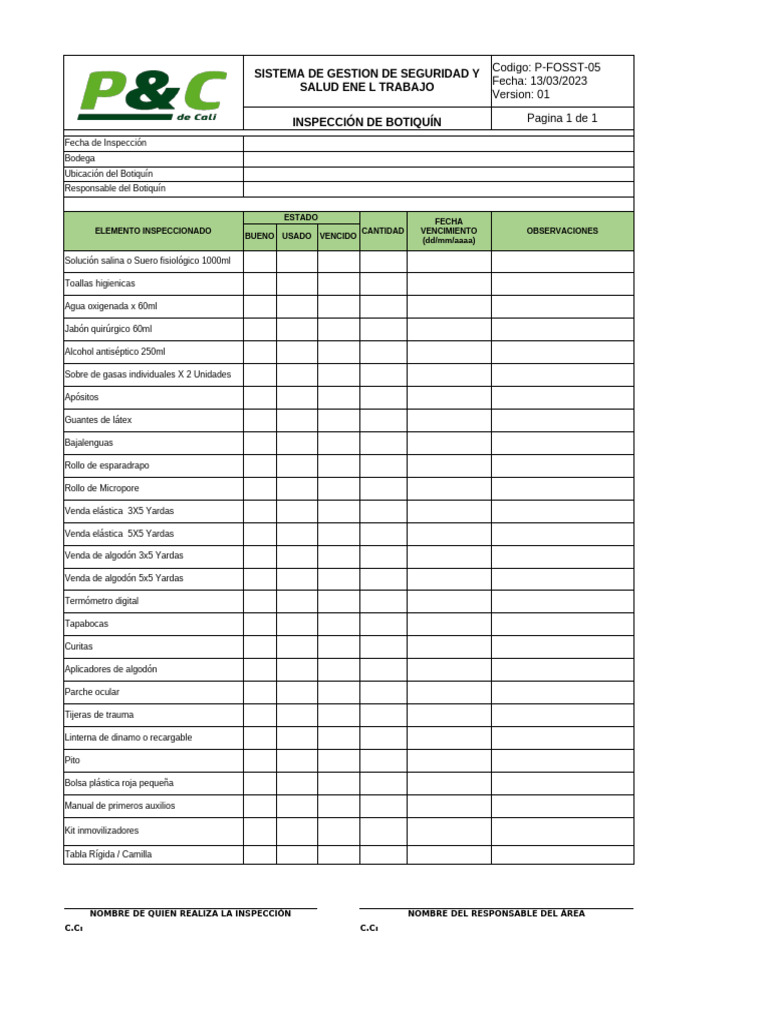 Inspeccion Botiquin | PDF