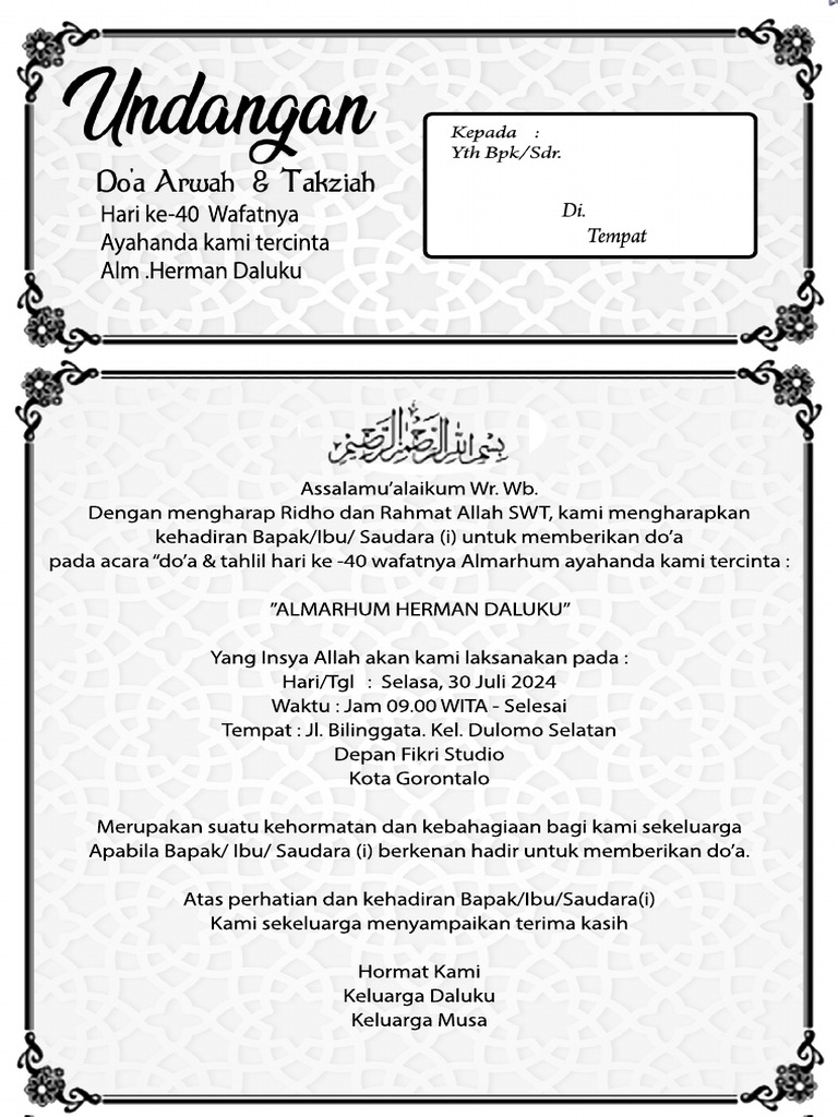Undangan Takziah 40har | PDF
