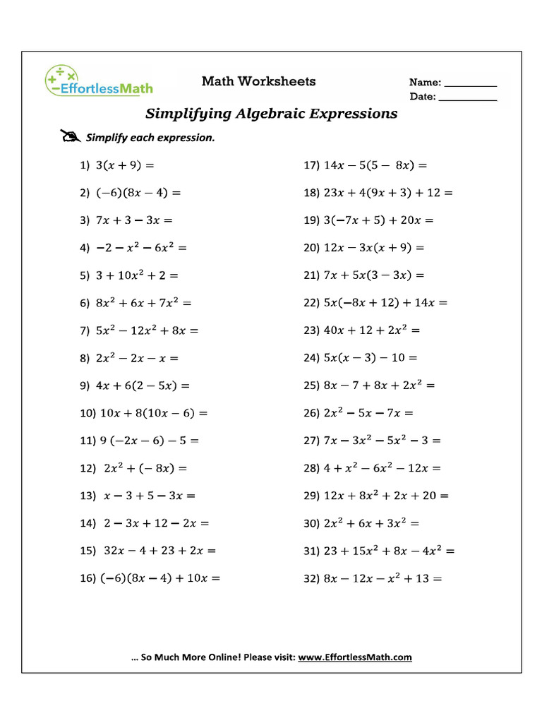 Simplifying-Algebraic-Expressions | PDF
