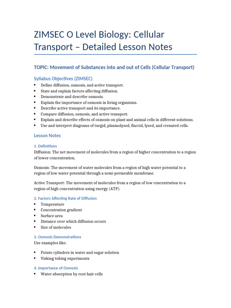 Cellular Transport Lesson | PDF | Osmosis | Diffusion