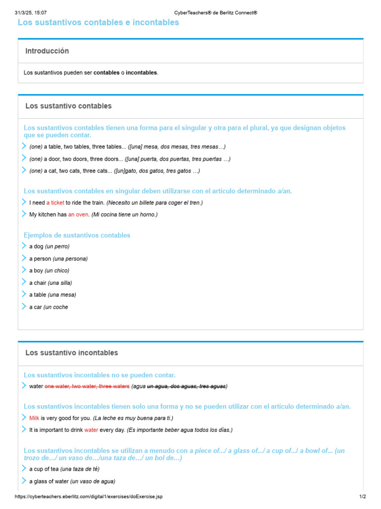 Los sustantivos contables e incontables | PDF