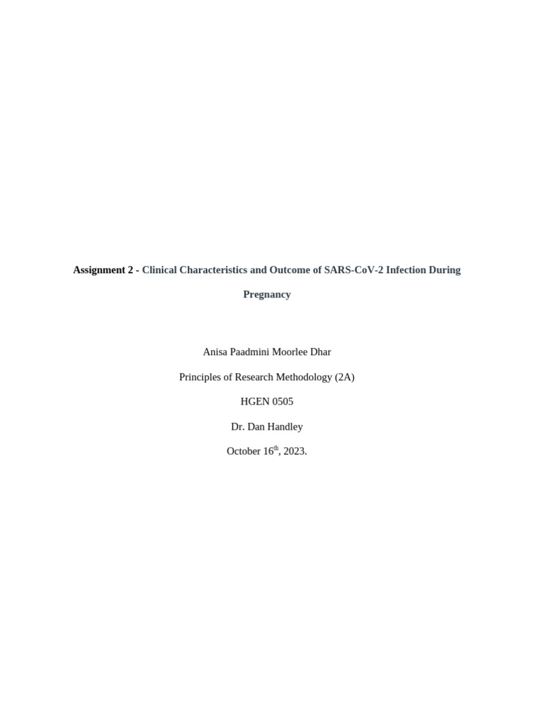 Assignment 2 - Clinical Characteristics and Outcome of SARS-CoV-2 ...