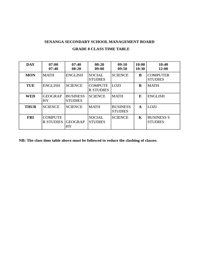 Tpe Class Timetable | PDF