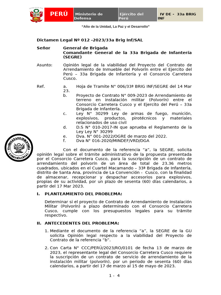 SEGRE #012 - CONTRATO DE ARRENDAMIENTO Del Polvorin de La 33 Brigada ...