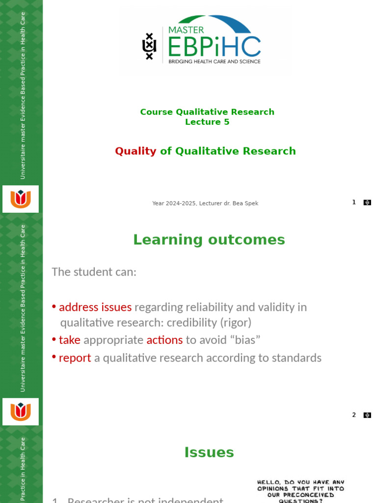 HC5 Qualitative Research Validity 2024-2025 - Slides As Shown | PDF | Qualitative Research ...