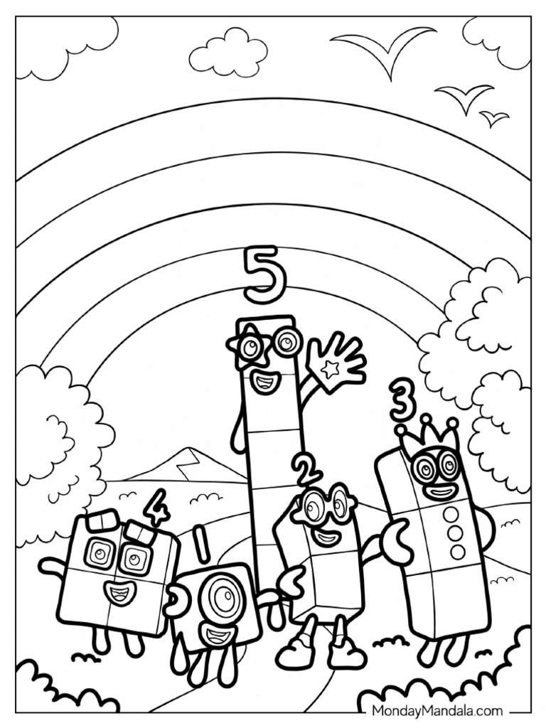 Numberblocks-1-to-5-In-Nature-With-Rainbow-Coloring-Page | PDF