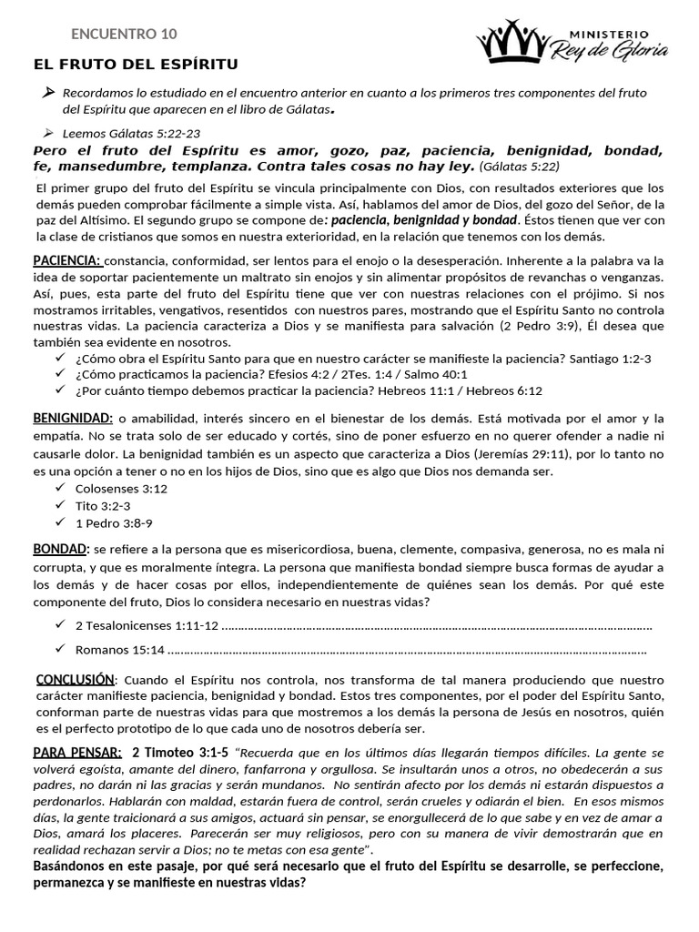 Frutos del Espíritu Santo: Significados y Actividades | PDF | Fruto Del ...
