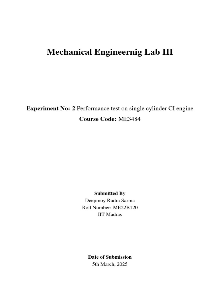 IIT Madras Lab3 Report E2 | PDF | Engines | Diesel Engine