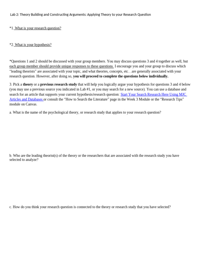 Lab #2-Theory Building and Constructing Arguments | PDF | Psychology | Behavioural Sciences