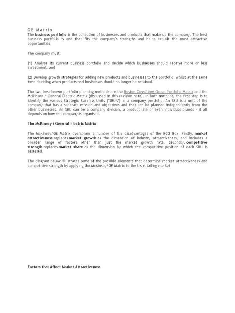 GE Matrix | PDF | Mc Kinsey & Company | Strategic Management