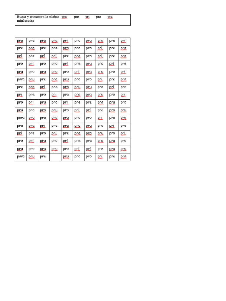 Pra Pre Pri Pro Pru Sopa de Letras | PDF