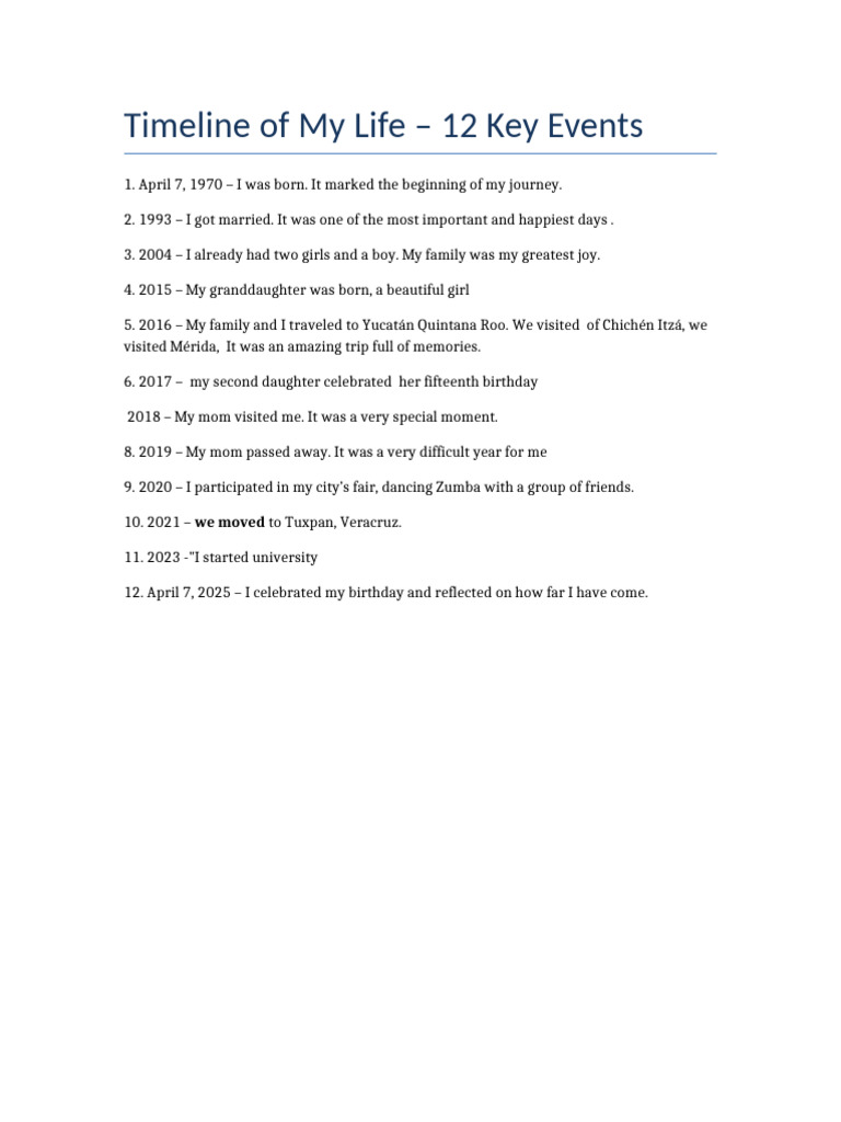 Key Life Events Timeline | PDF