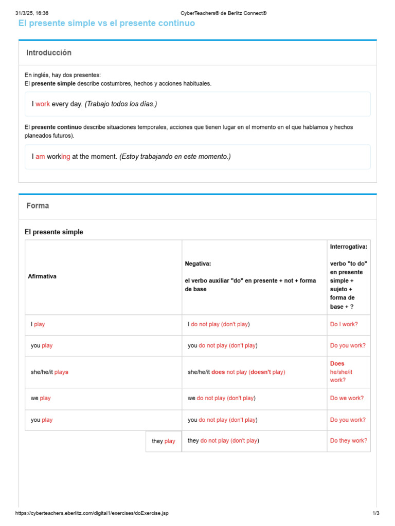 Presente simple vs continuo | PDF