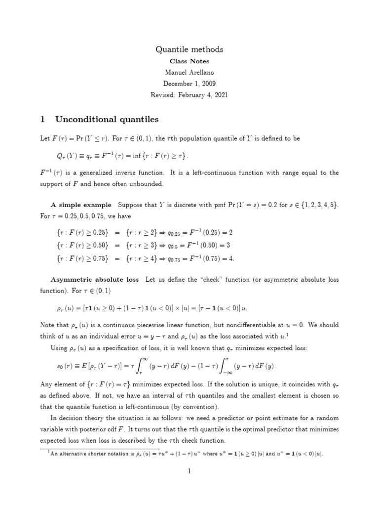 quantile-methods-notes-2021 | PDF | Ordinary Least Squares | Regression ...