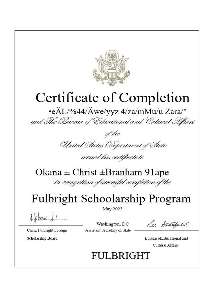 Certificate of Completion: Fulbright Schoolarship Program | PDF