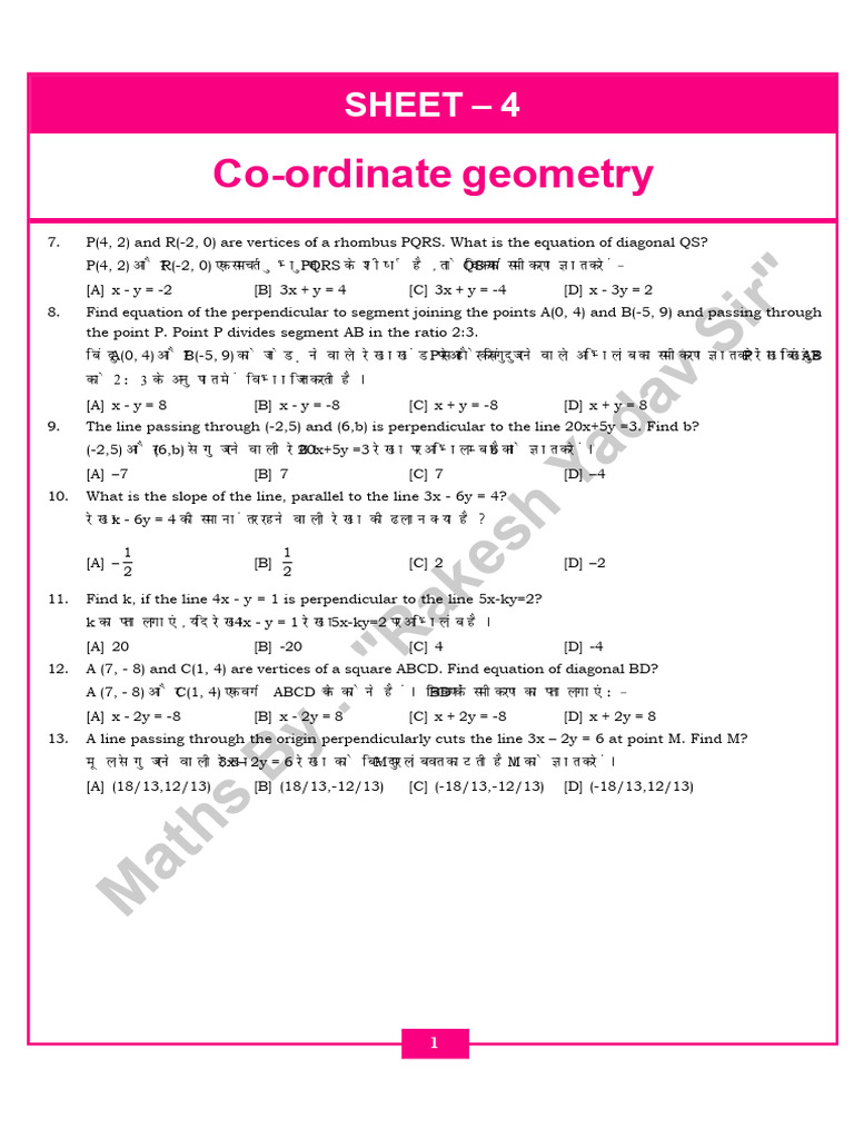 Co-Ordinate Geometry Sheet-04 463508 Crwill | PDF | Euclid | Geometry